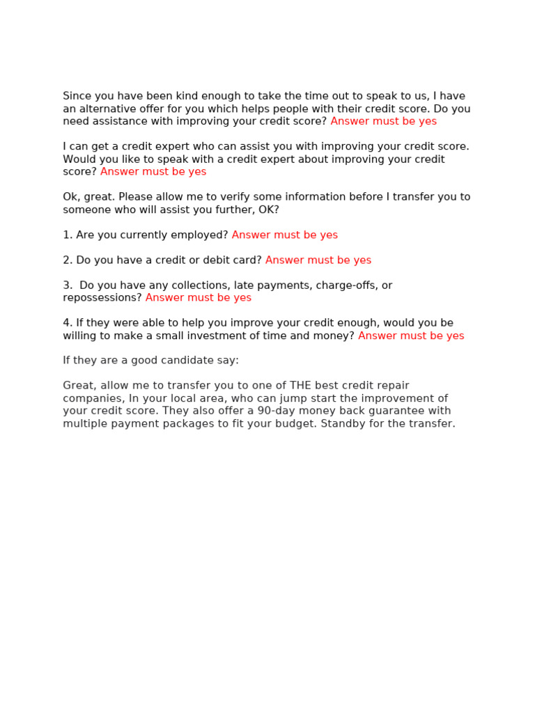 Credit Repair Modified Script | PDF