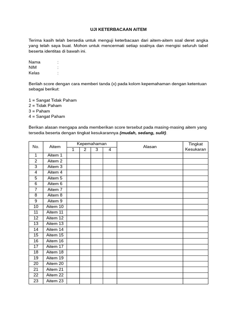 Form Uji Keterbacaan | PDF
