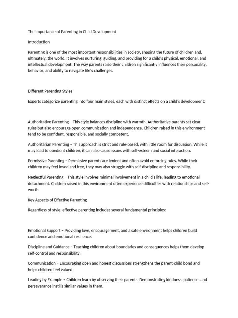 The Importance of Parenting in Child Development | PDF | Parenting ...