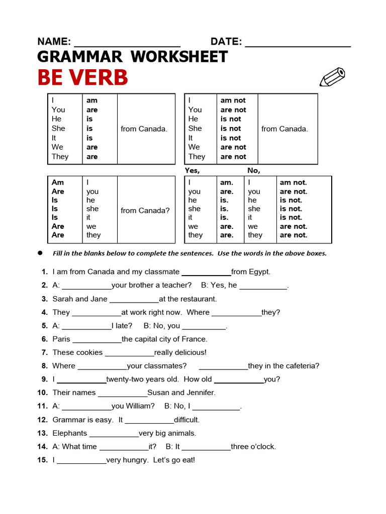 Be Verb (Grammar Worksheet) | PDF