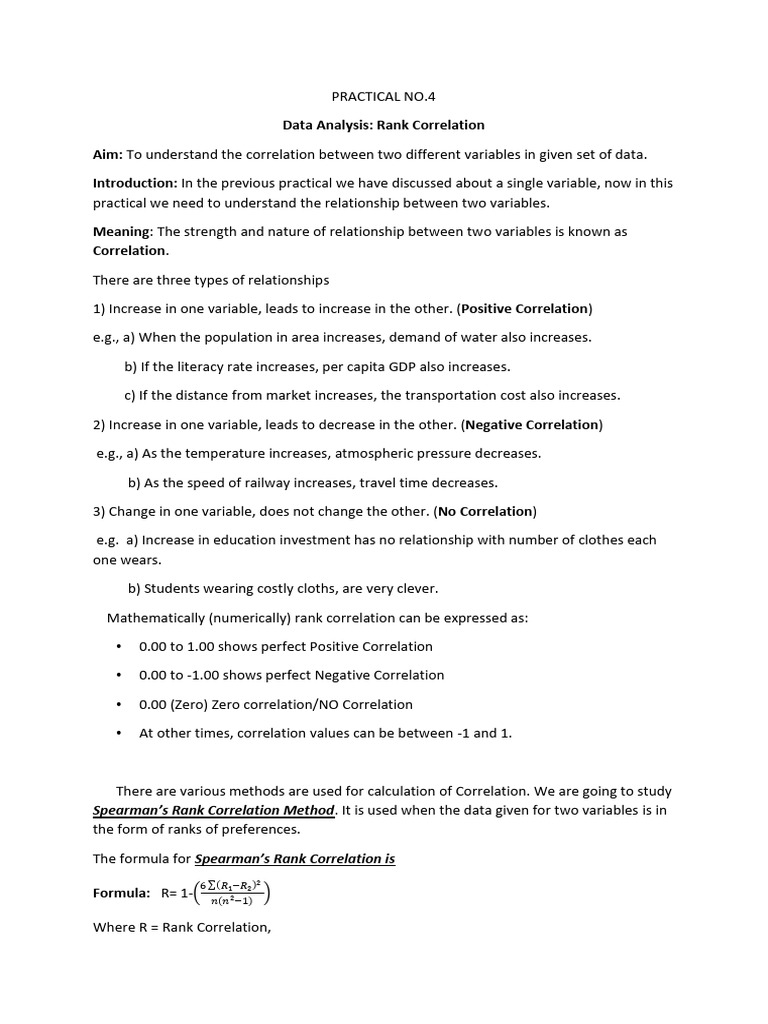 Practical No. 4 Data Analysis-Rank Correlation | PDF | Multivariate Statistics | Statistical ...