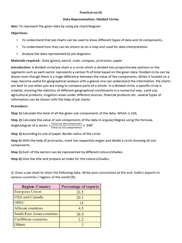 Practical No. 5 Data Representation-Divided Circles | PDF | Pie Chart | Circle