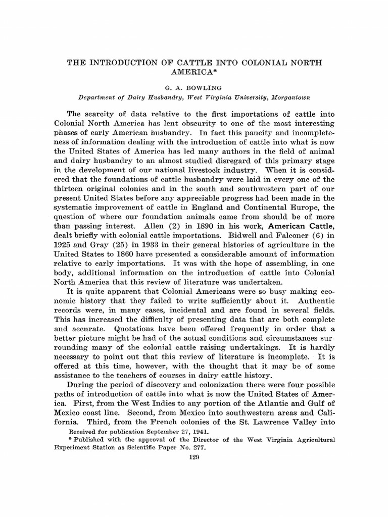 The Introduction of Cattle Into Colonial North America | PDF | Cattle ...