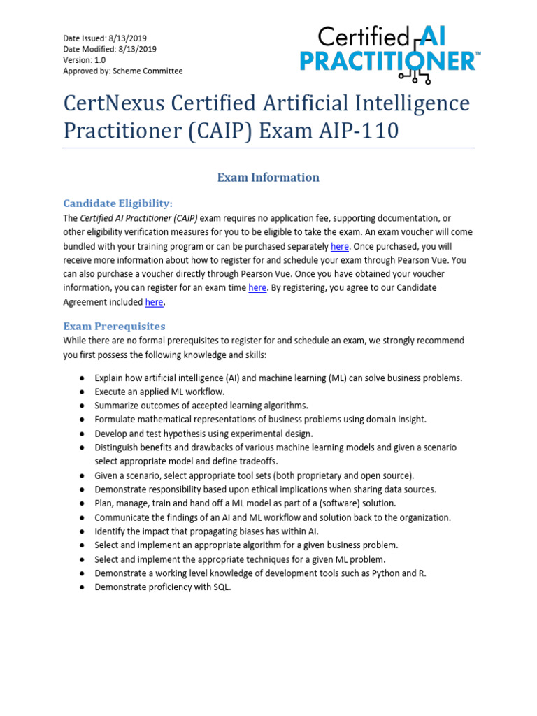 Certified AI Practitioner Exam AIP-110 Blueprint - Final - 20190813 ...