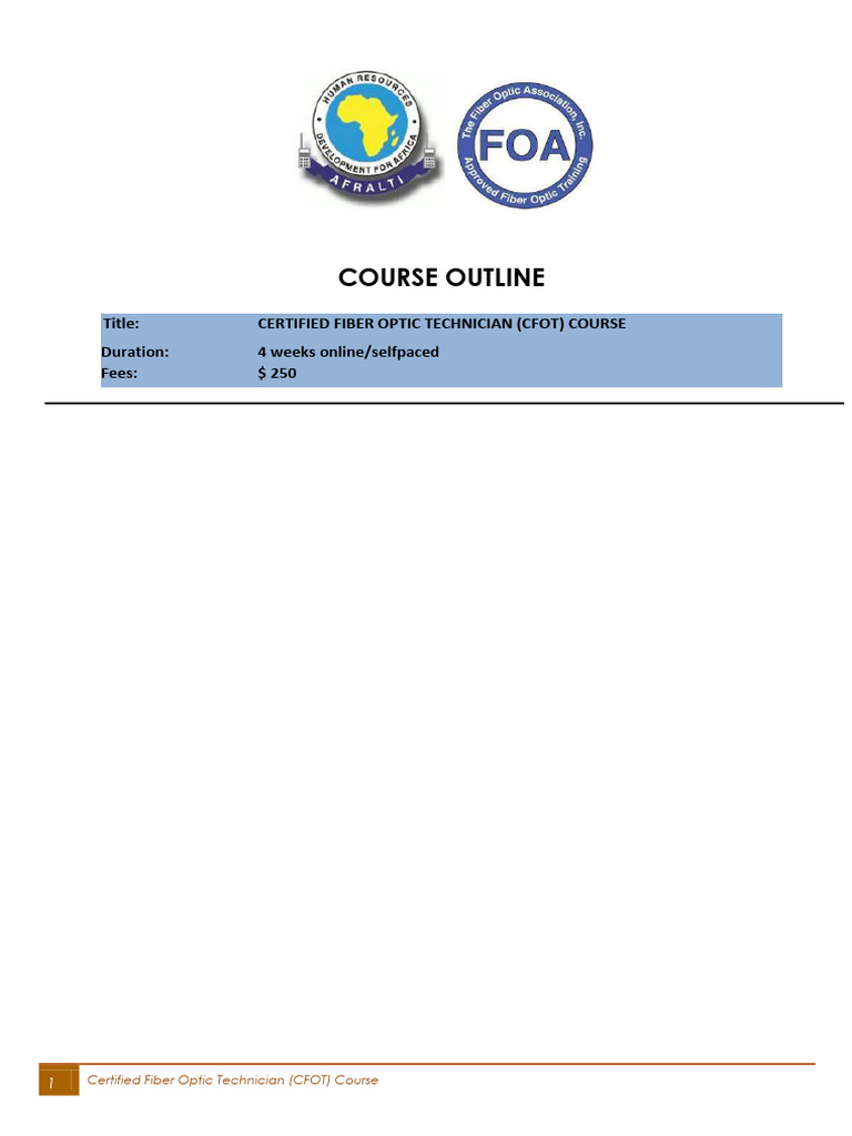 OUTLINE-Certified-Fiber-Optic-Technician-CFOT-Course 4 Weeks | PDF ...