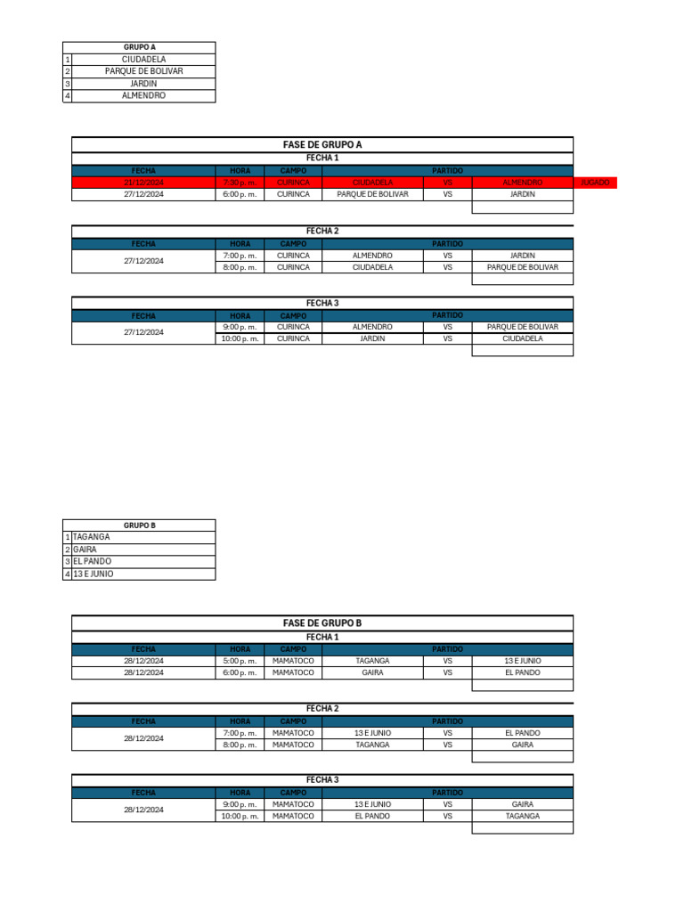 Fixture Inter-Barrio | PDF