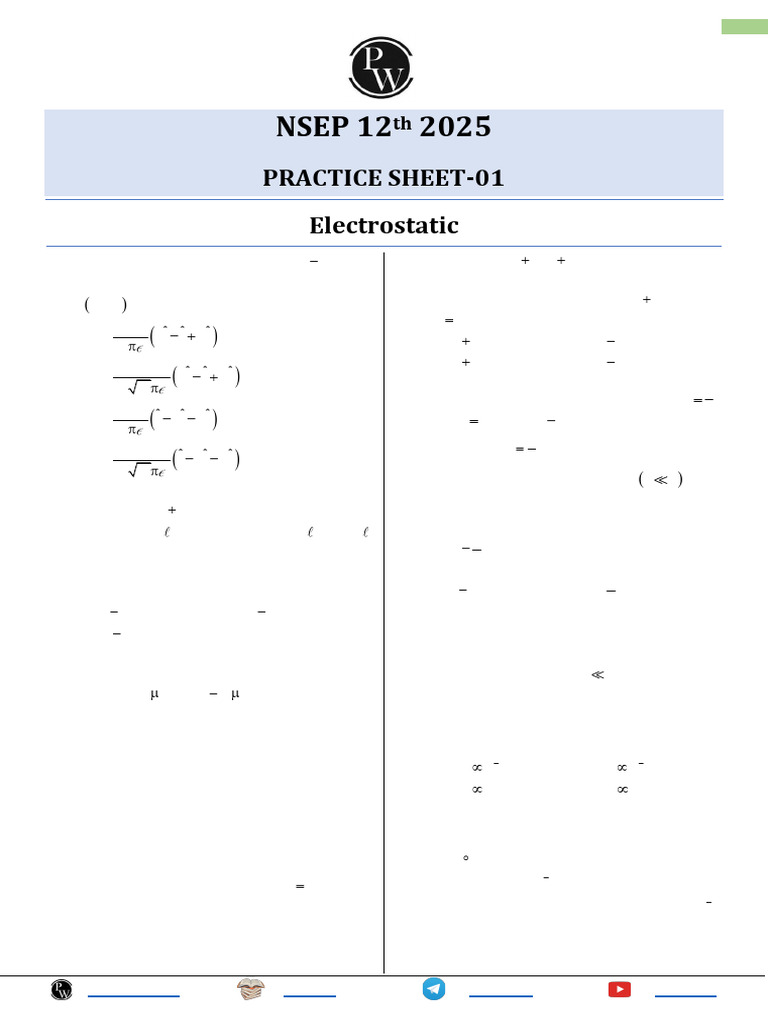 Electrostatic - Practice Sheet (Only PDF | PDF | Force | Physics