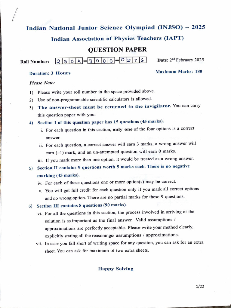 INJSO 2025 Question Paper | PDF | Anode | Electrode