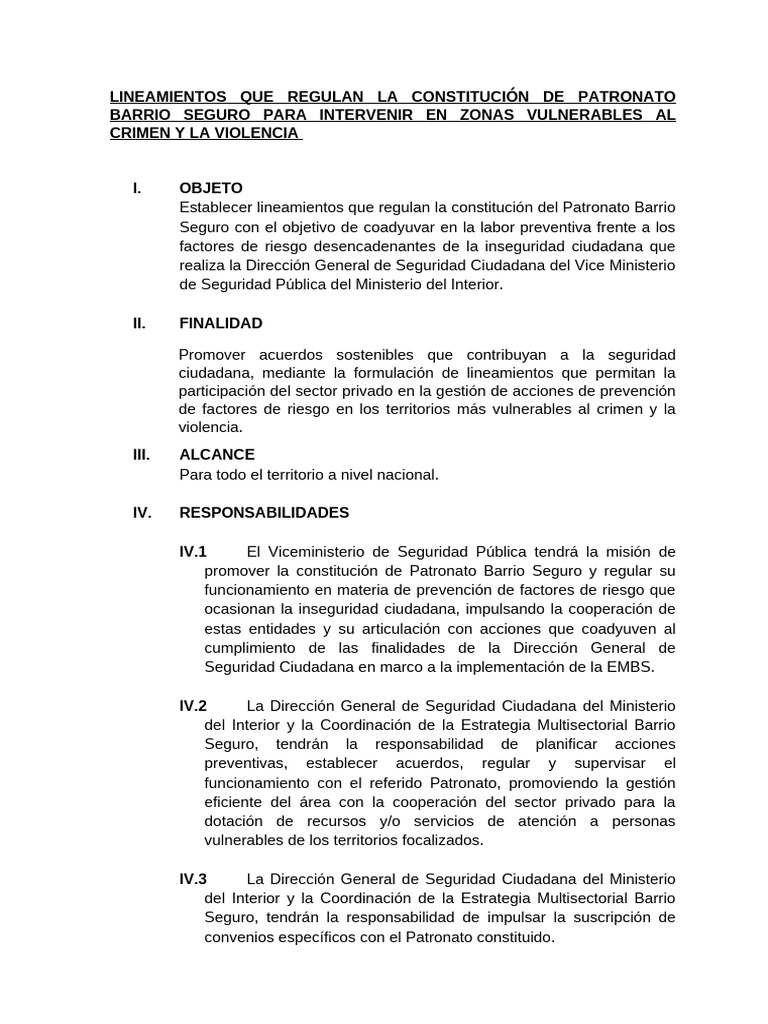 Lineamientos para Patronato Barrio Seguro | PDF | Valores | Justicia
