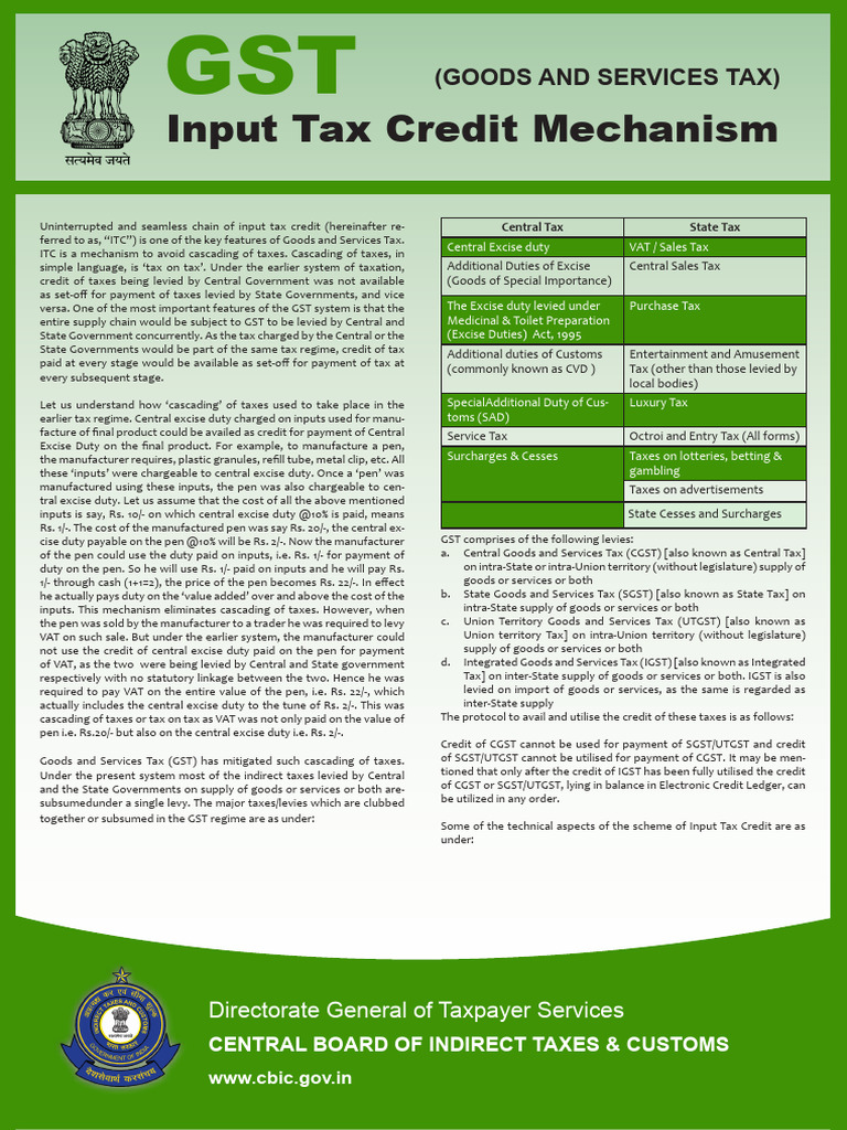 Input Tax Credit Mechanism-050819 | PDF | Taxes | Excise