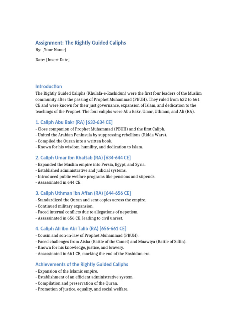 Rightly Guided Caliphs Assignment | PDF