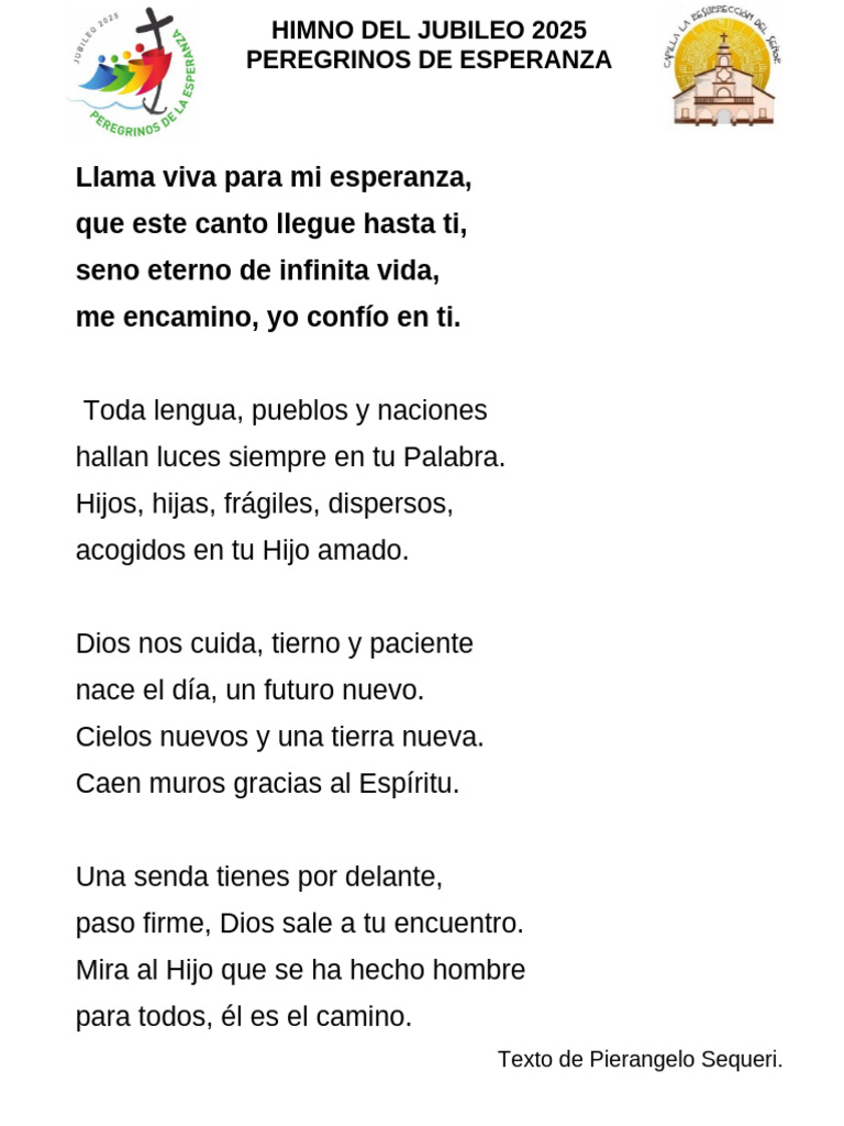 Himno Jubileo 2025 Peregrinos de Esperanza | PDF