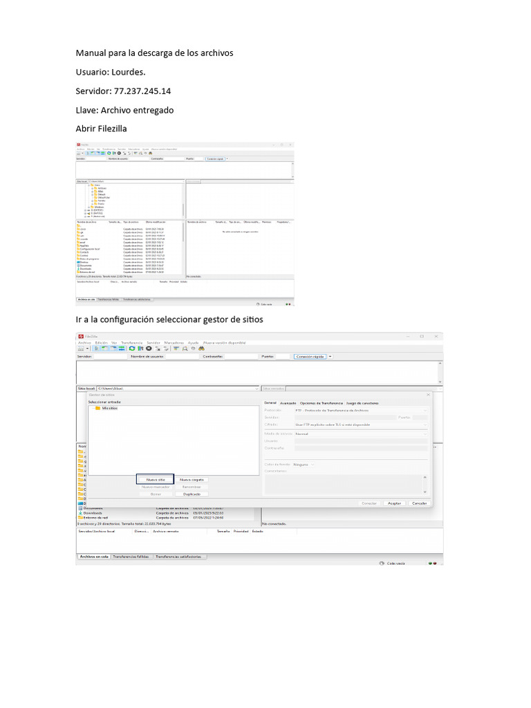 Guía de descarga de archivos con Filezilla | PDF
