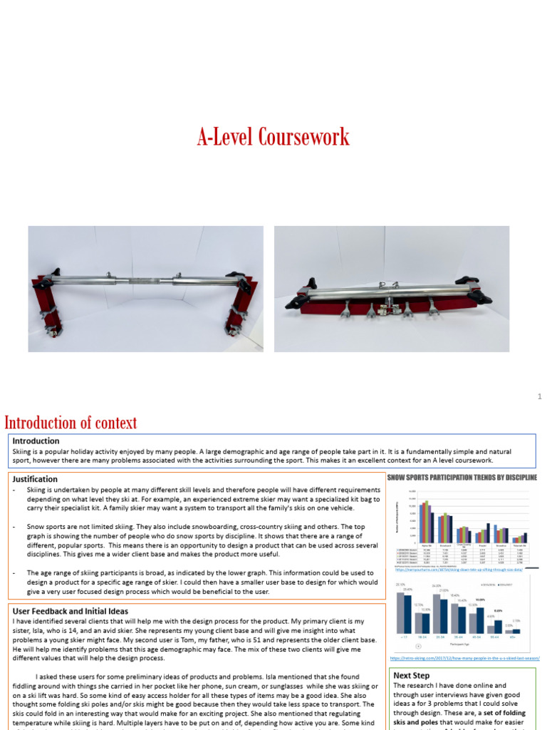 A level D&T - Exemplar NEA - Ski holder - 97 marks - portfolio | PDF | Ski | Recycling