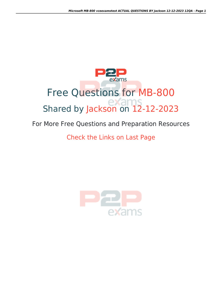 Microsoft MB 800 Vceexamstest Actual Questions by Jackson 12-12-2023 ...