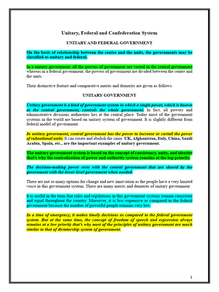 Unitary and Federal System - UK & US - Comparative Analysis | PDF ...