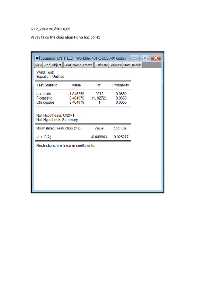 Iv) P - value =0,650> 0,05 Vì vậy ta có thể chấp nhận H0 và bác bỏ H1 | PDF