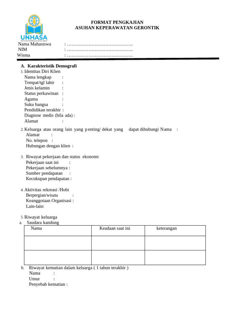 FORMAT PENGKAJIAN GERONTIK | PDF