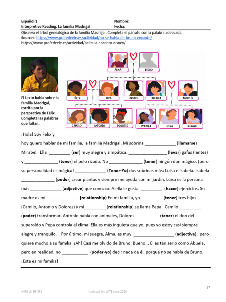 Actividades sobre la familia Madrigal | PDF