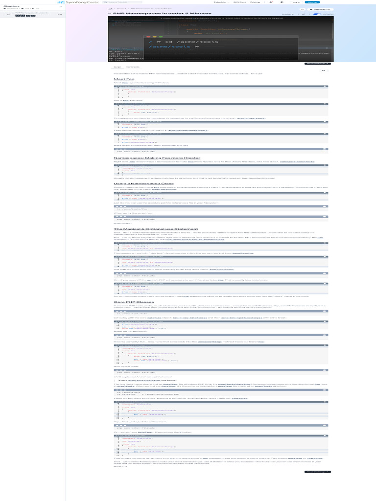 Symfonycasts Com Screencast Php Namespaces Namespaces Pdf Namespace 1976