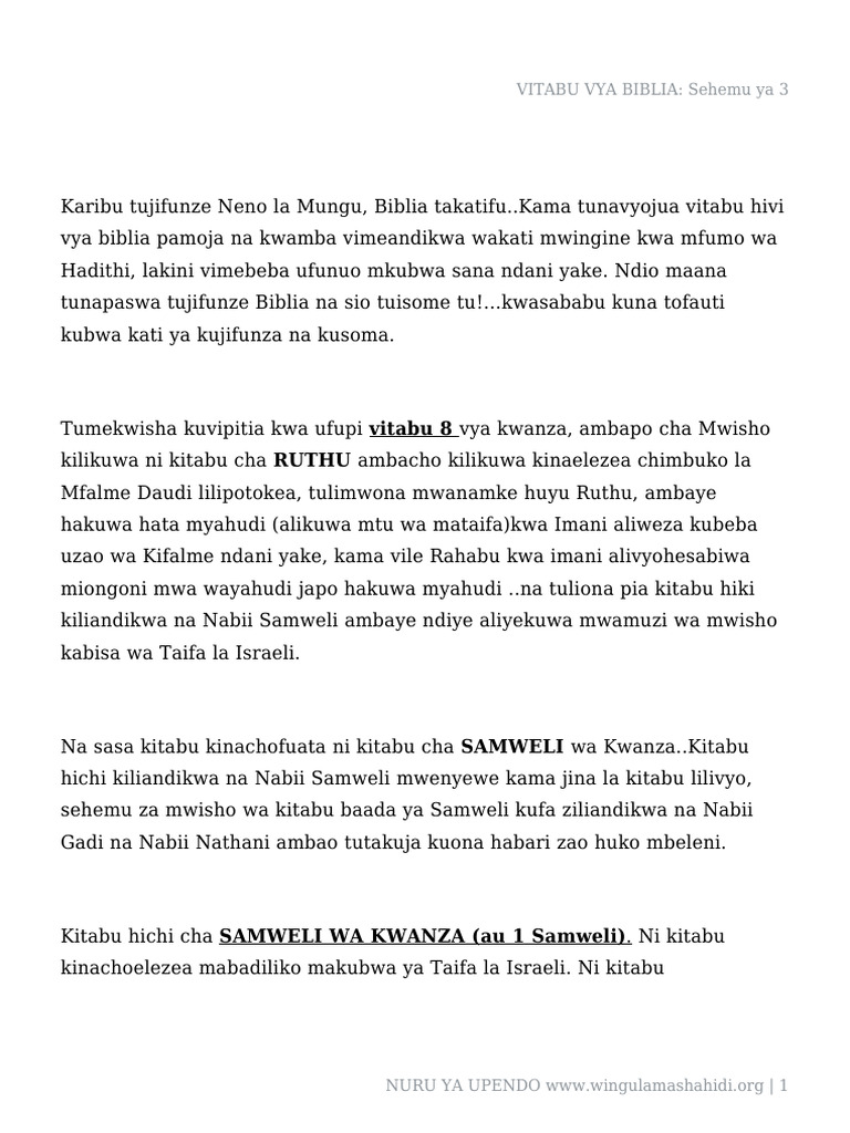 VITABU VYA BIBLIA - Sehemu Ya 3 | PDF