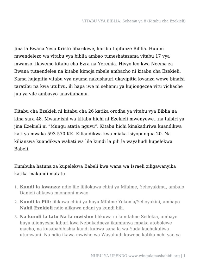 VITABU VYA BIBLIA - Sehemu Ya 8 (Kitabu Cha Ezekieli) | PDF