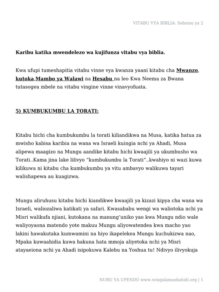 VITABU VYA BIBLIA - Sehemu Ya 2 | PDF
