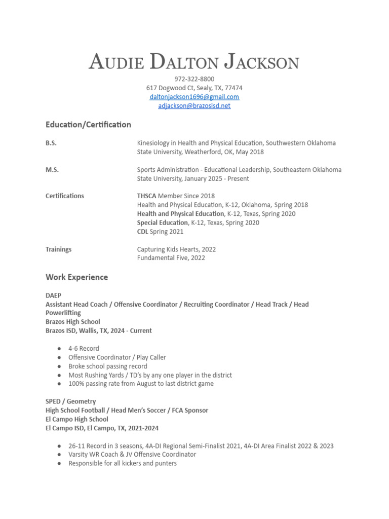 Audie Dalton Jackson Resume Update | PDF | National Football League ...