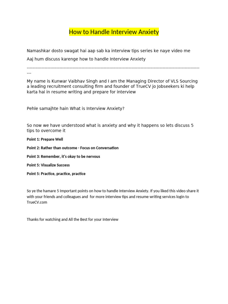 How To Handle Interview Anxiety | PDF
