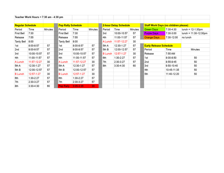 Teacher Work Hours and Schedules | PDF