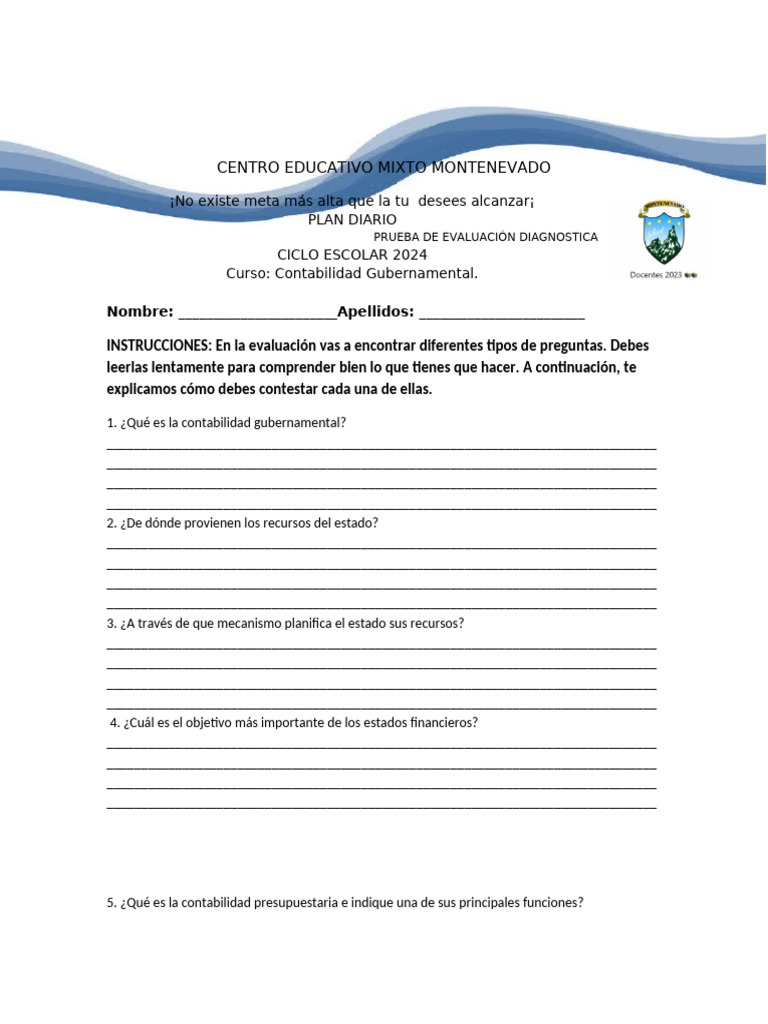 Prueba G Diagnostica de Contabilidad Gubernamental | PDF | Contabilidad