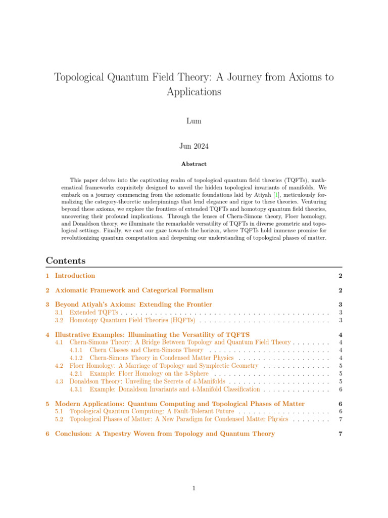 Topological Quantum Field Theory: A Journey From Axioms To Applications | PDF | Category Theory ...