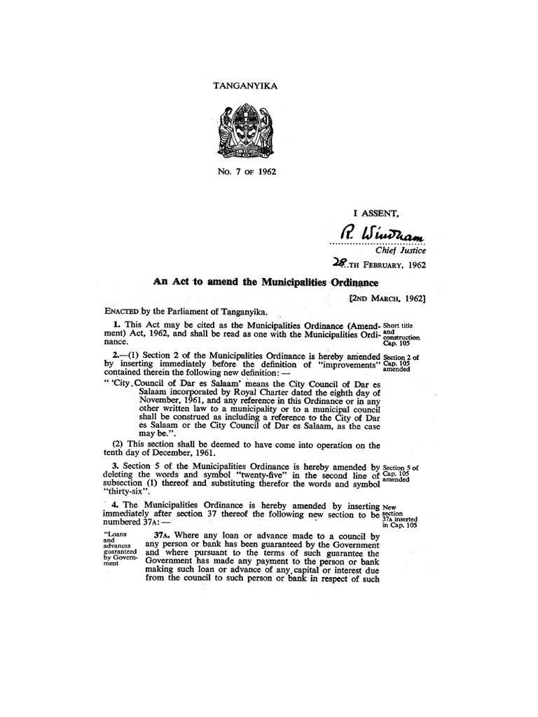 7-1962 The Municipalities Ordinance (Amendment) Act | PDF