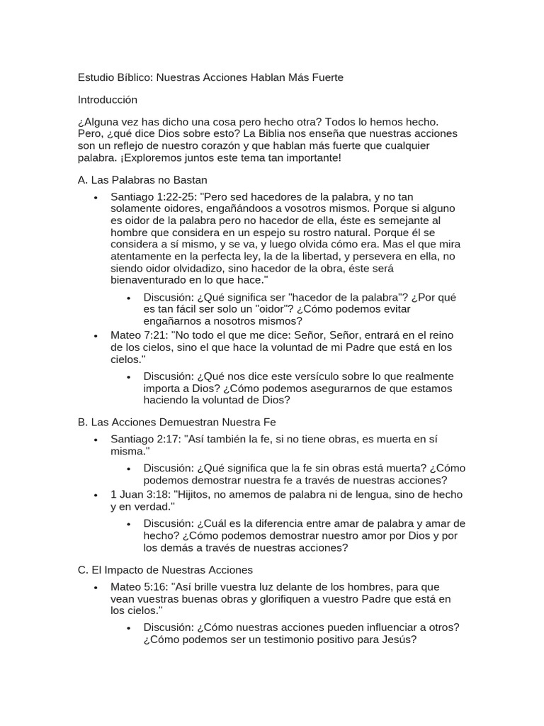 Nuestras Acciones Valen Mas Que Mil Palabras 1 | PDF | Buen trabajo | Teología