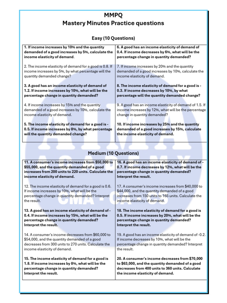 Income Elasticity Practice Questions | PDF | Elasticity (Economics ...