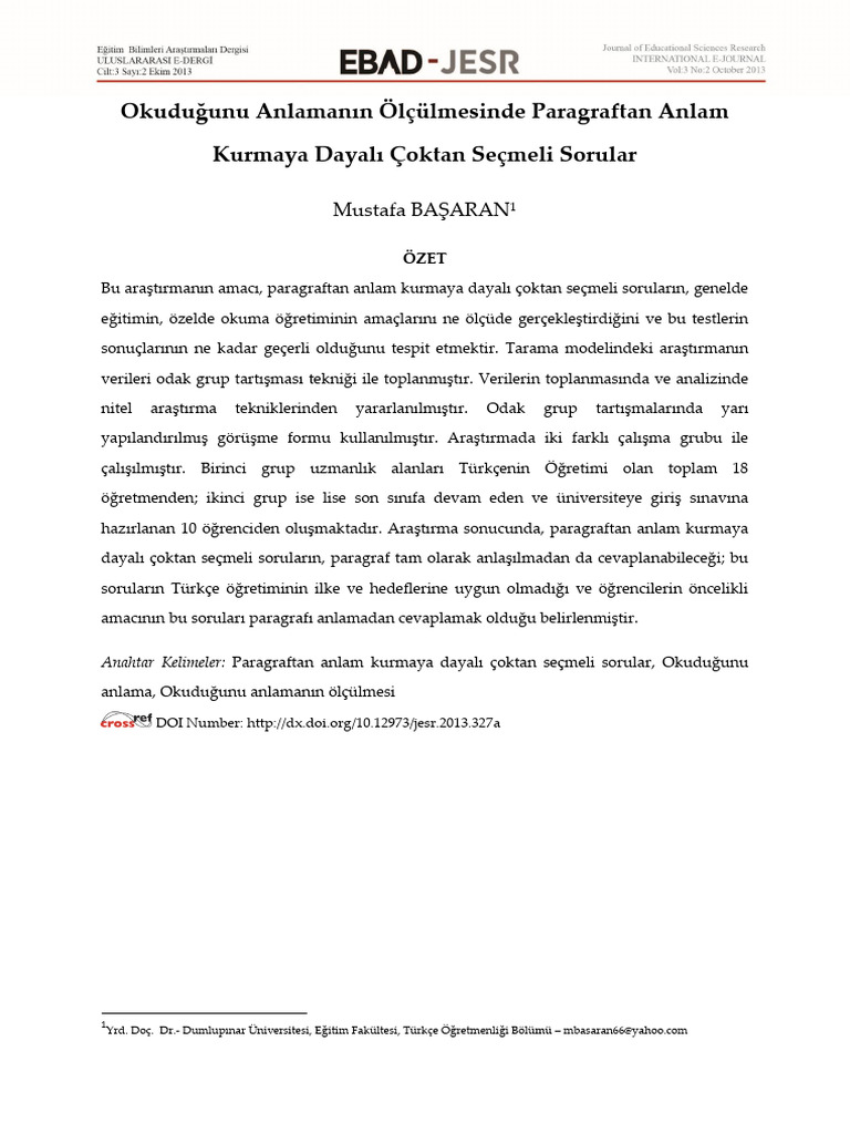 Okudu__unu anlaman__n __l____lmesinde paragraftan anlam kurmaya dayal ...