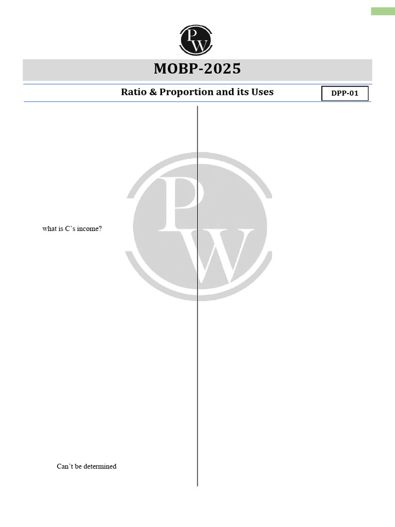 Ratio and Proportion and Its Uses - DPP 01 - Mathematics Olympiad Beginners Program 2025 | PDF ...