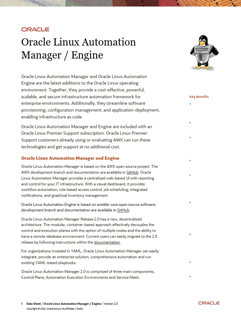Oracle Linux Automation Manager Ds | PDF | Linux | Oracle Corporation