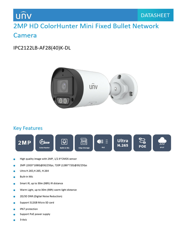 20240823_1907955_UNV IPC2122LB-AF28(40)K-DL 2MP HD ColorHunter Mini Fixed Bullet Network Camera ...