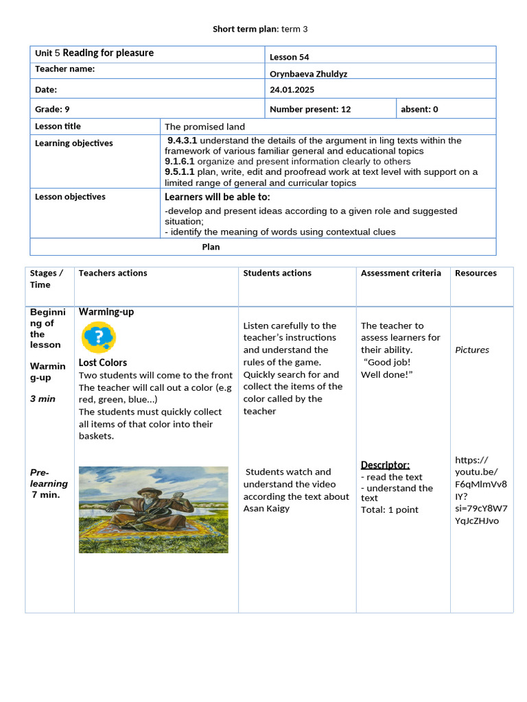 Lesson Plan: Reading for Pleasure Unit 5 | PDF | Question | Linguistics