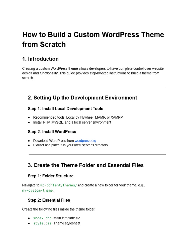 How To Build A Custom WordPress Theme From Scratch | PDF | Word Press | System Software
