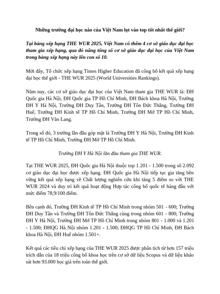 1110-10 Dai Dien VN Tham Gia Xep Hang DH The Gioi | PDF