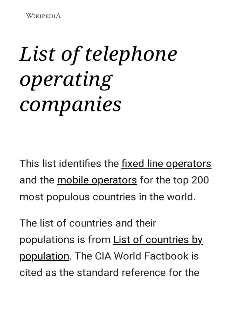 List of Telephone Operating Companies - Wikipedia | PDF | Sprint ...
