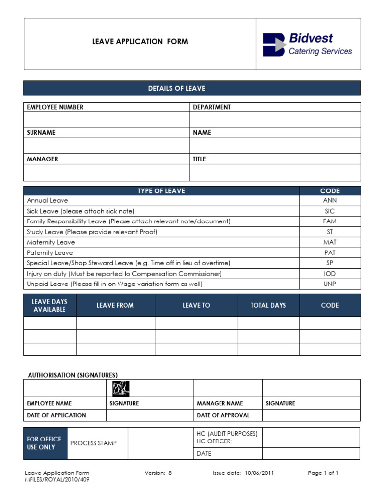 Leave Application Form Template | PDF