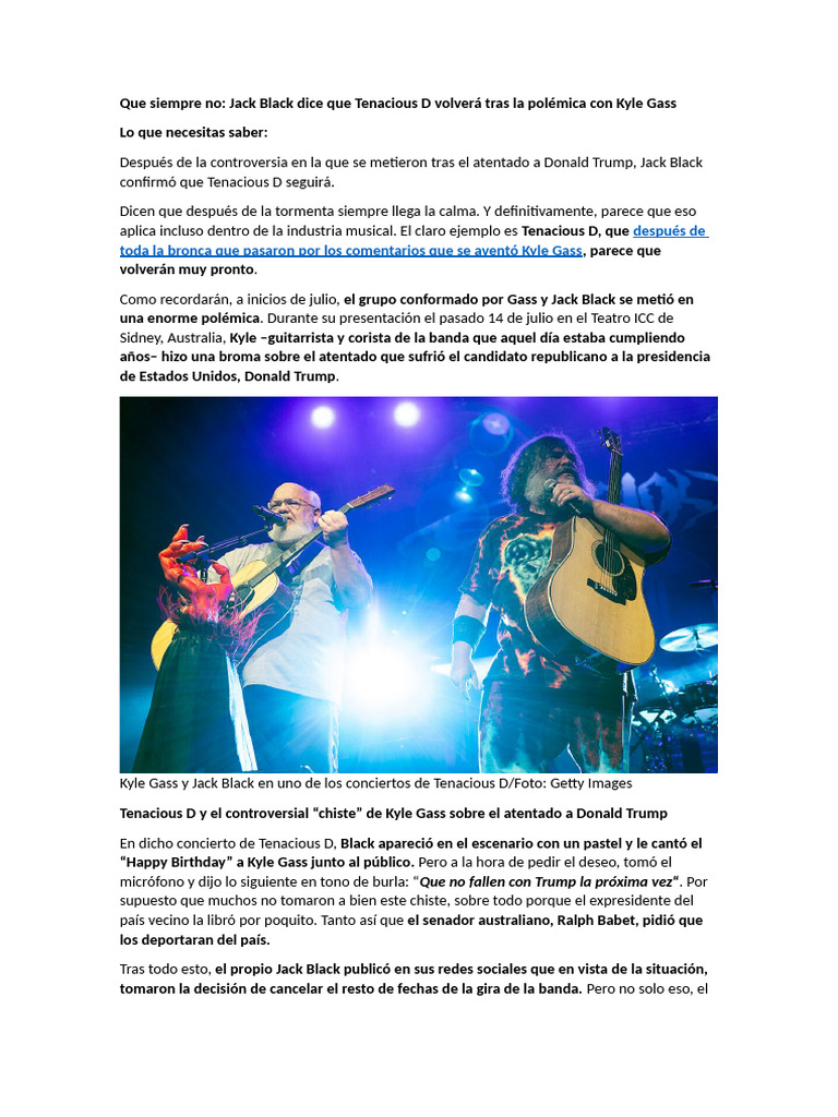 Tenacious D: Regreso tras polémica | PDF | Donald Trump | Gobierno americano