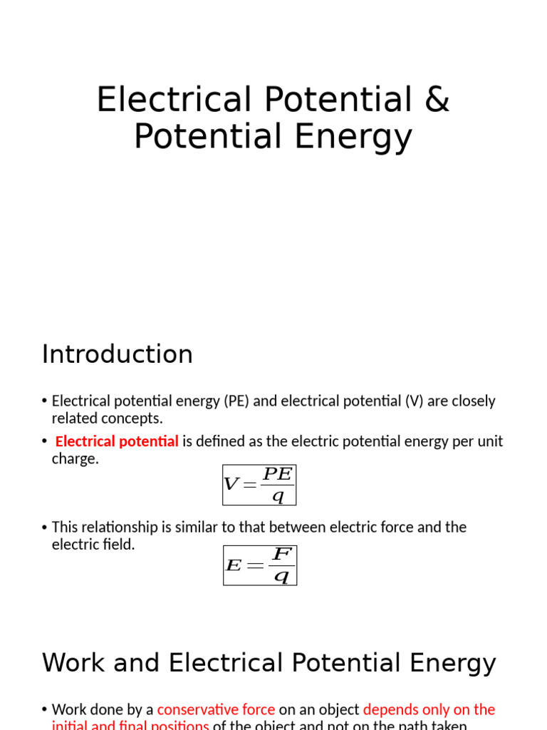 1. Electrical Potential & Potential Energy | PDF | Potential Energy | Force
