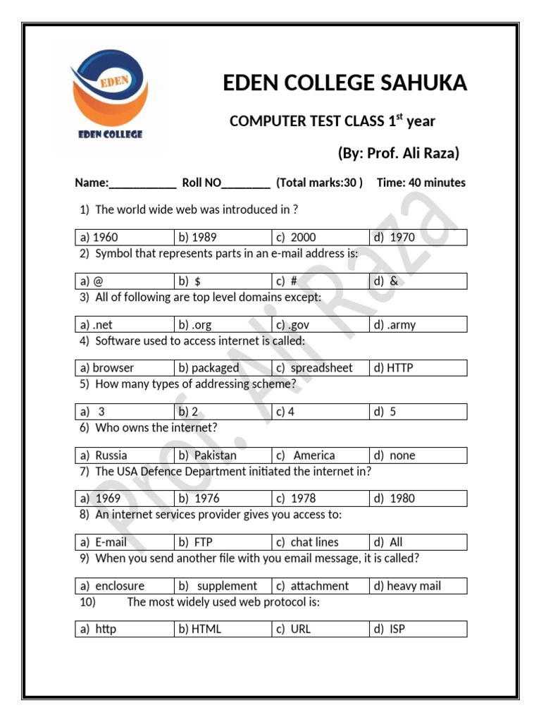 1st Year Computer Quiz | PDF