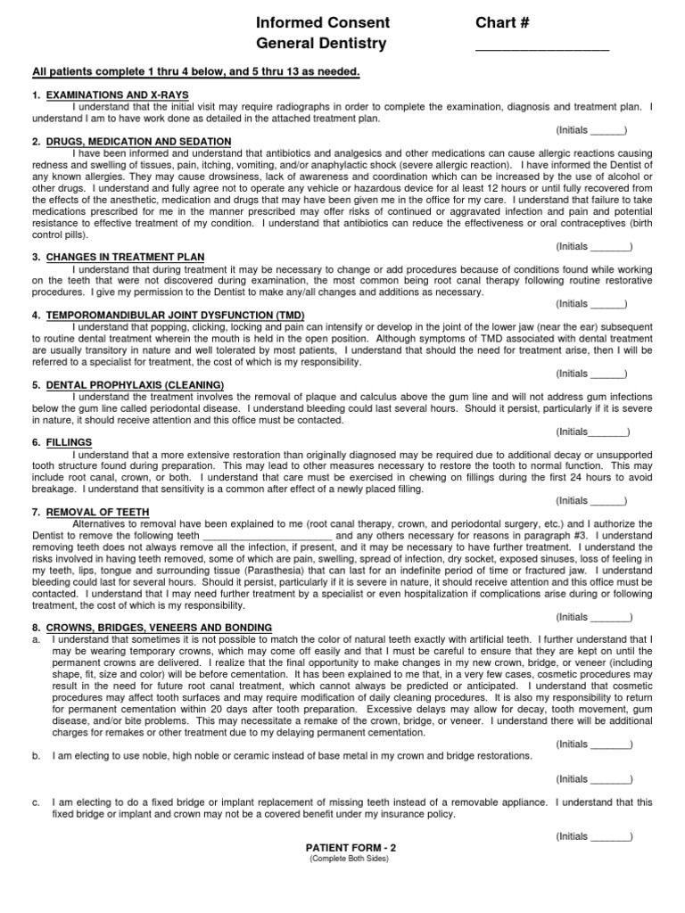 Informed Consent-En Forms | PDF | Dentures | Human Tooth