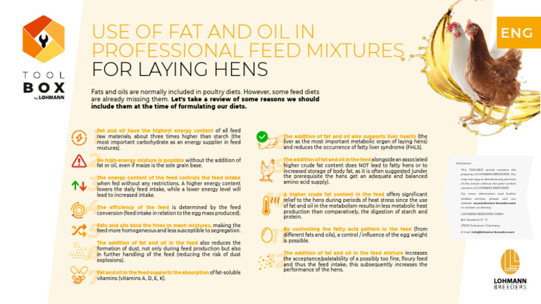 Use of Fat and Oil in Professional Feed Mixtures For Laying Hens | PDF ...