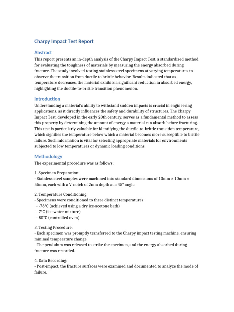 Charpy Impact Test Analysis Report | PDF | Ductility | Fracture